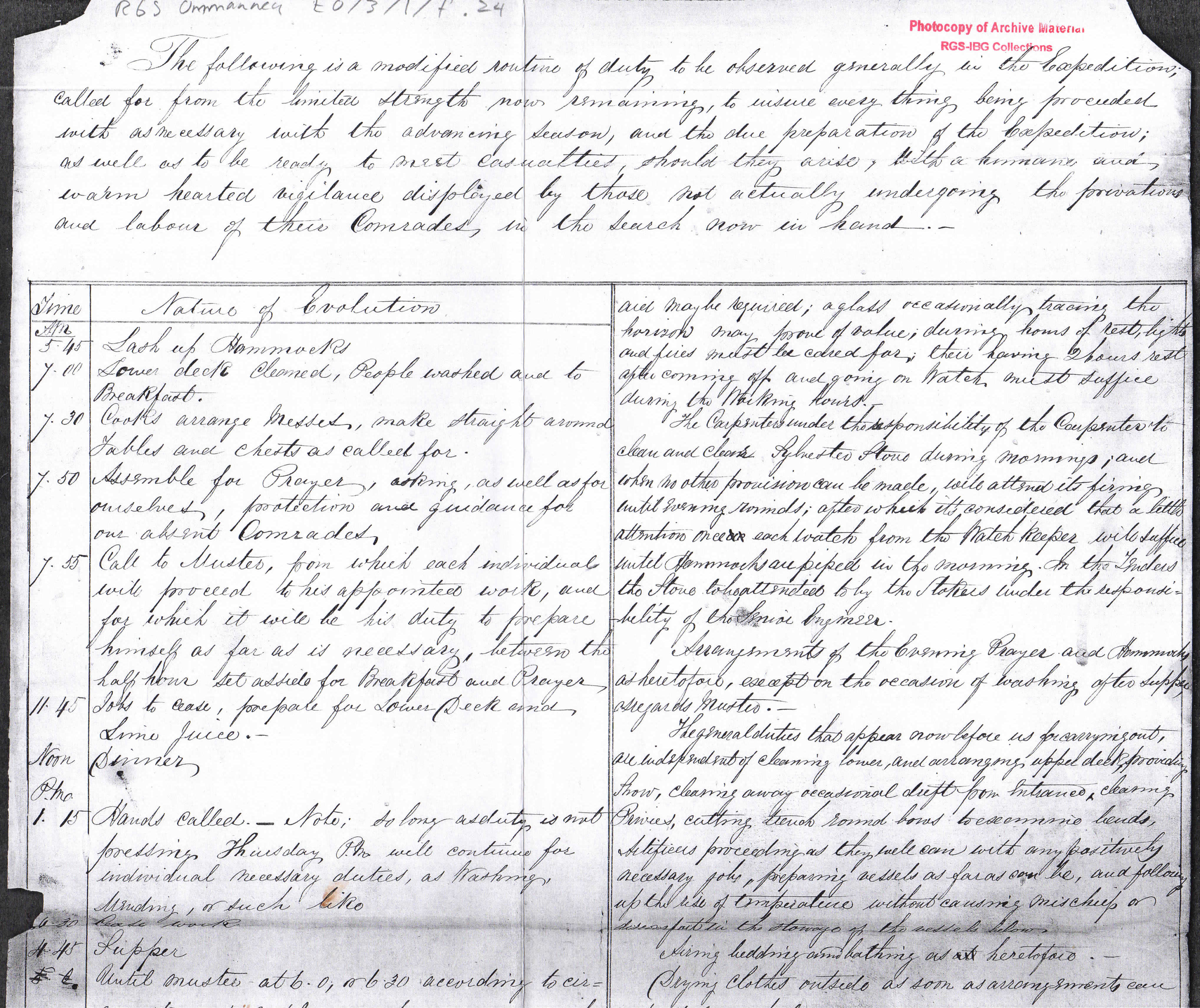 Modified Routine of Duty [HMS "Resolute"]